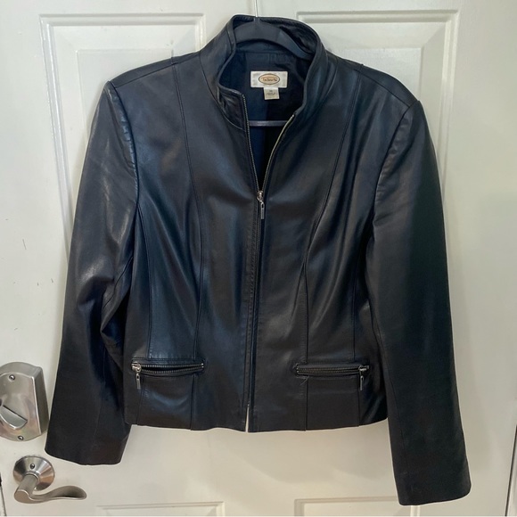 Talbots | Jackets & Coats | Talbots Black Leather Zipup Bomber Jacket ...